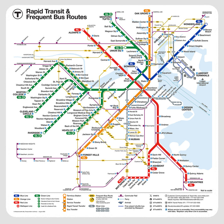 Boston MBTA Rapid Transit Map Sticker 4"x4" (2025) – MBTAgifts