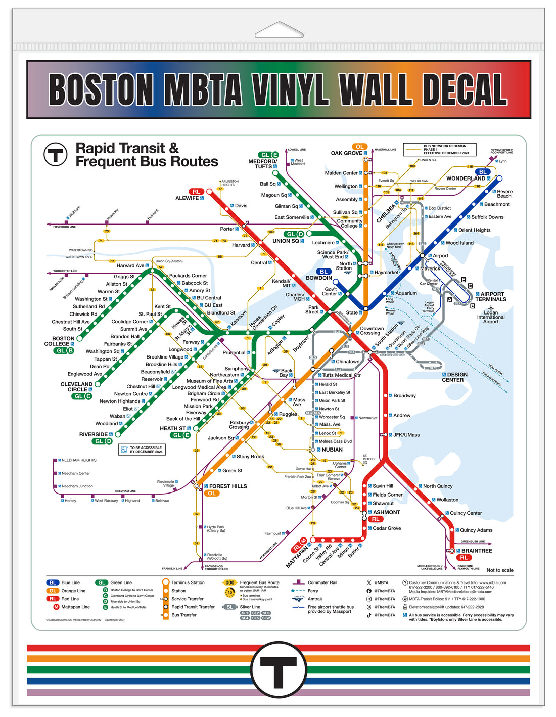Boston MBTA Rapid Transit Map Adhesive Vinyl Wall Decal – MBTAgifts