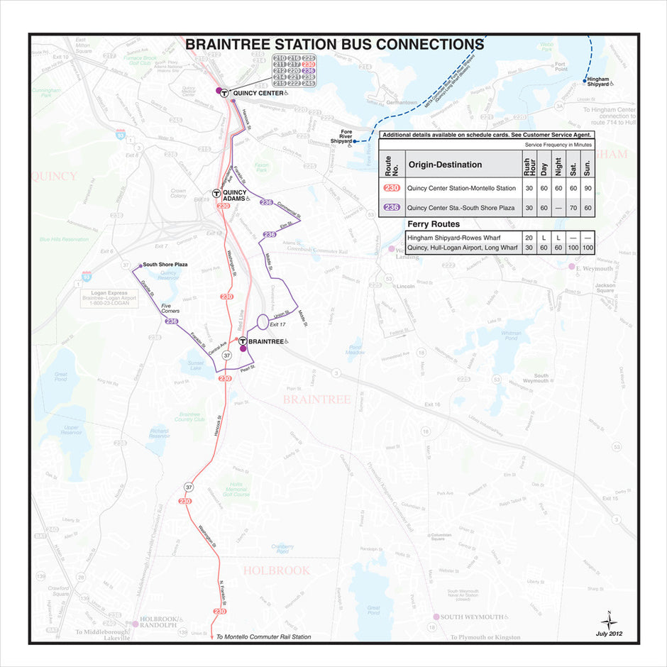 Prints: MBTA Station Bus Connections Map – tagged "Braintree" – MBTAgifts
