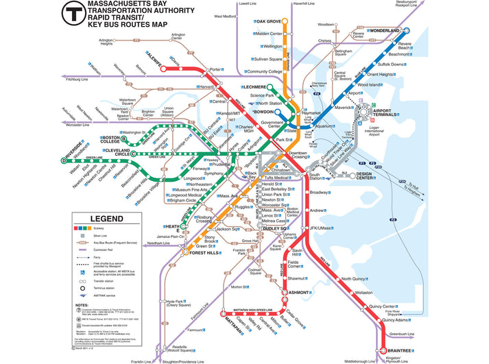 2011 MBTA Rapid Transit Map w/Key Bus Routes – MBTAgifts