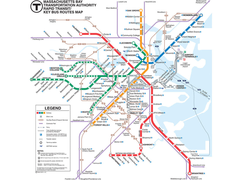 2011 MBTA Rapid Transit Map w/Key Bus Routes – MBTAgifts